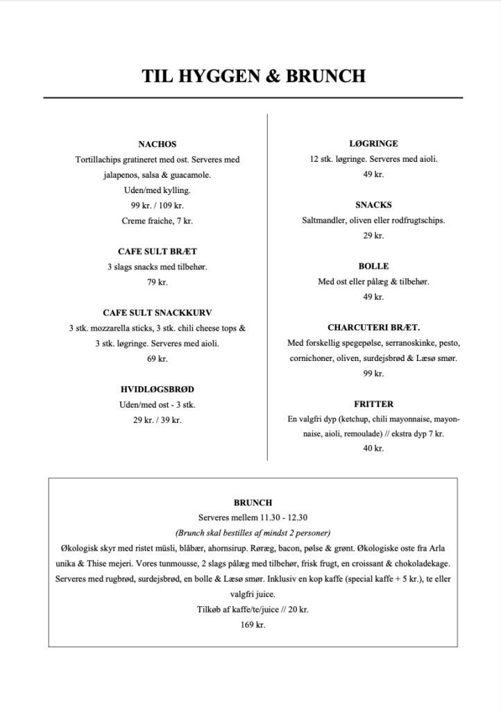 Menukort – Velkommen til CAFE SULT